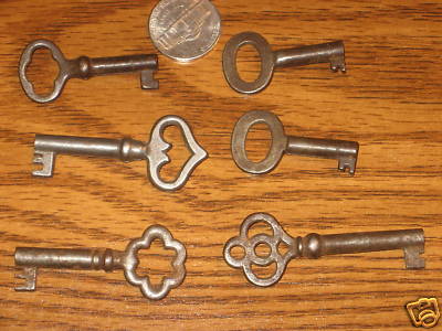 6 FANCY ANTIQUE TUBULAR FURNITURE CABINET LOCK KEYS -- Antique Price ...