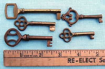 5 Early Brass China Cabinet Keys -- Antique Price Guide Details Page