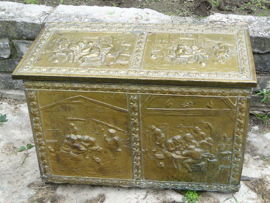 Antique Fireplace Wood Box Chest Trunk Brass Clad 1890s -- Antique ...