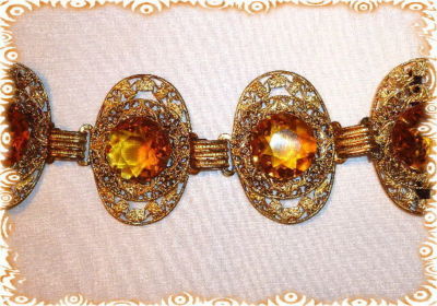 VICTORIAN~ANTIQUE ORNATE FILIGREE~AMBER GLASS BUCKLE -- Antique Price ...