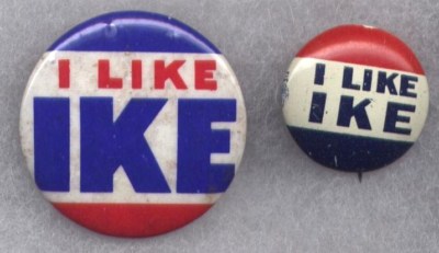 2 Different I LIKE IKE Eisenhower Campaign pins buttons -- Antique ...