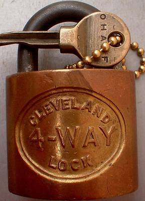 vintage antique CLEVELAND 4 WAY padlock lock w ODD key -- Antique Price ...