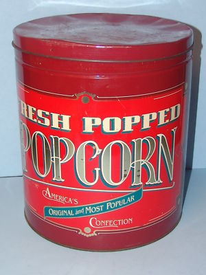 VINTAGE IROQUOIS FRESH POPPED POPCORN TIN CONTAINER CAN -- Antique ...