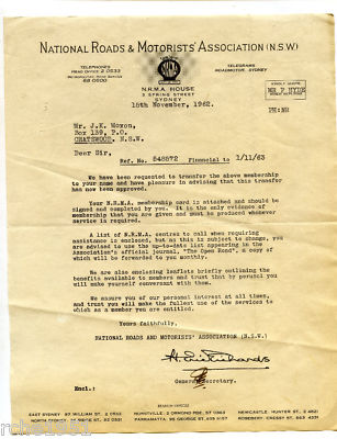 NRMA Letter requesting membership transfer 1963 -- Antique Price Guide ...