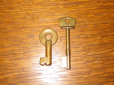 2 Vintage Brass Skeleton Keys Chubb -- Antique Price Guide Details Page