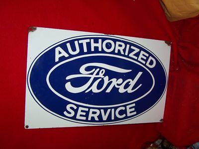 "AUTHORIZED FORD SERVICE" PORCELAIN ENAMELED METAL SIGN -- Antique ...