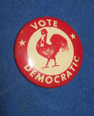 Vote Democratic red white rooster pin button cover -- Antique Price ...