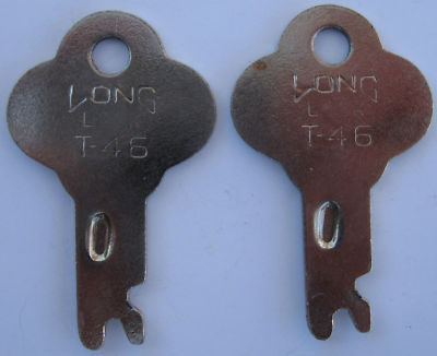 2 Long Lock T-46 Flat Keys with raised spot; P'burg Va. -- Antique ...