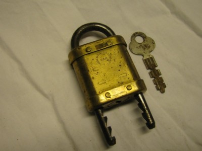 Antique Brass Unusual Eagle padlock odd shackle w/ key -- Antique Price ...