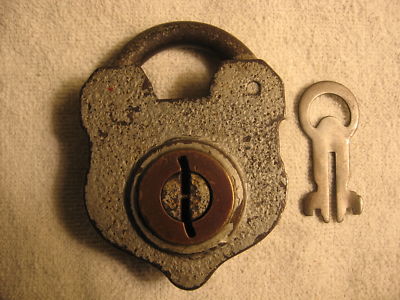 Old antique padlock with strange forked key, works good -- Antique ...