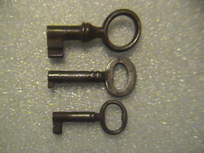 THREE 100 YEAR OLD CABINET KEYS -- Antique Price Guide Details Page