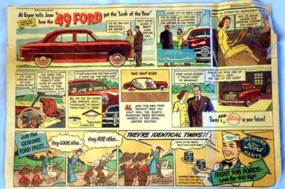 1949 Ford comic strip ad -- Antique Price Guide Details Page