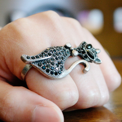 Cats animal two 2 Double Finger Ring Vintage antique -- Antique Price ...