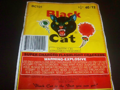 Black Cat 1 1/2 40/12 firecracker Brick Label Fireworks -- Antique ...