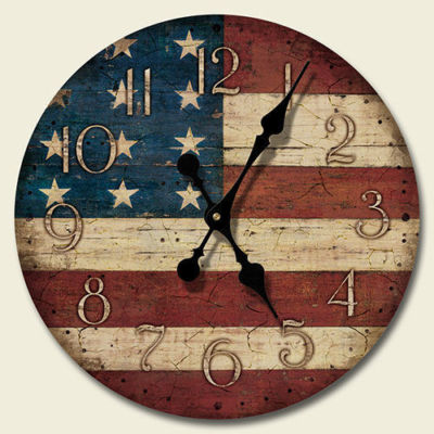 Faux ANTIQUE AMERICAN FLAG WALL CLOCK Americana Folk -- Antique Price ...