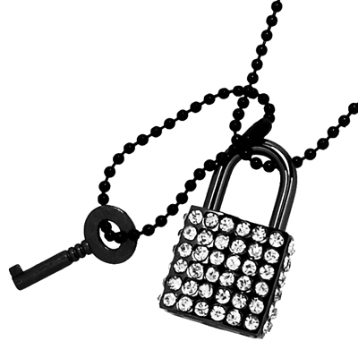 NEW REAL WORKING CRYSTAL PADLOCK PENDANT NECKLACE W/KEY -- Antique ...