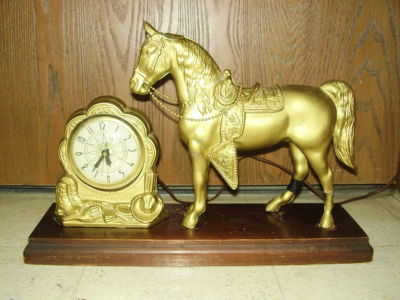 VINTAGE HORSE MANTEL COWBOY WESTERN ANTIQUE CLOCK -- Antique Price ...