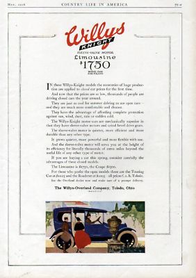 1916 Willys Knight Limousine Car Color Ad -- Antique Price Guide ...