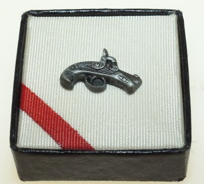 TINY.5" BOXED VINTAGE PEWTER ANTIQUE PISTOL GUN TIE PIN -- Antique ...