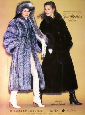 Canadian Silver Fox & Royal Black Velvet Mink Fur Coat Vtg Print Ad ...
