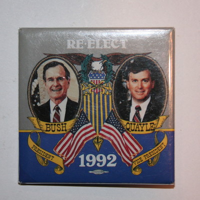 1992 Bush and Quayle Re-Elect Jugate Campaign Button Political Pin ...