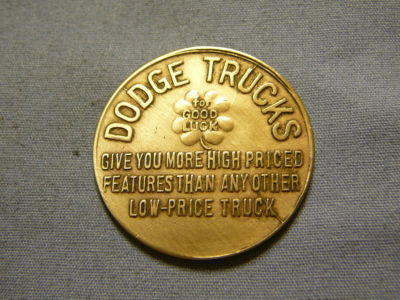 Vintage Brass Dodge Truck Dependability Good Luck Token Coin -- Antique ...