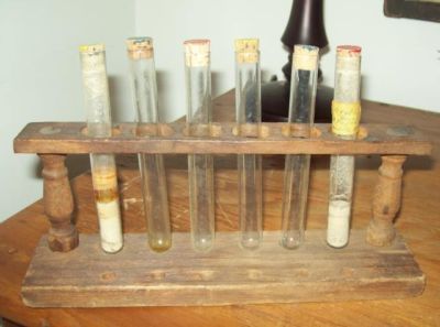 Old Wood Science Laboratory Test Tube Rack With Six Old Test Tubes With ...