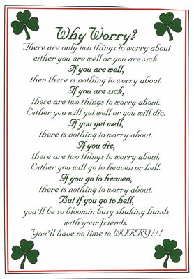 "Why Worry" Funny Irish Post Card Shamrock Ireland New -- Antique Price ...