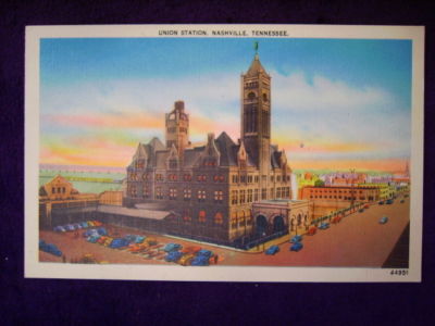 old postcard Nashville TN Union RR train station depot old color ...