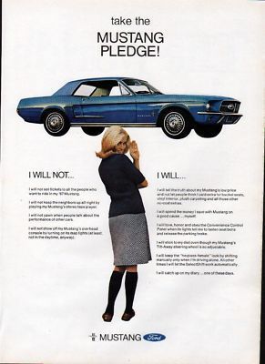 1967 Ford Mustang Car Take The Mustang Pledge Ad -- Antique Price Guide ...
