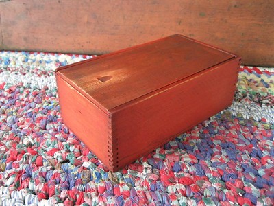 Antique Primitive Pine Wood Candle Storage Box, Sliding Lid, Red Paint ...