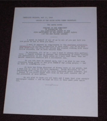 Original JFK White House Speech Document Dated 5/11/62 - Historic and ...