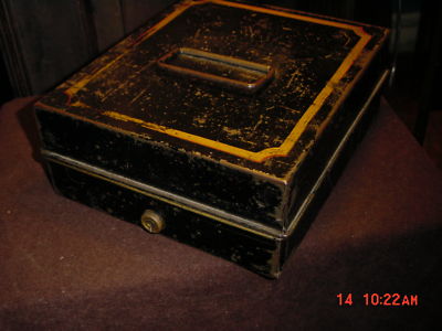 VINTAGE METAL DESK / DOCUMENT BOX WITH WOOD INSERTS AND STORAGE BINS ...