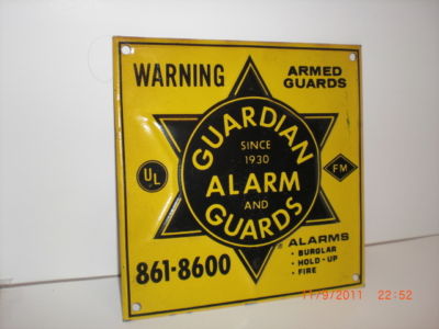 GUARDIAN ALARM AND GUARDS METAL SIGN -- Antique Price Guide Details Page
