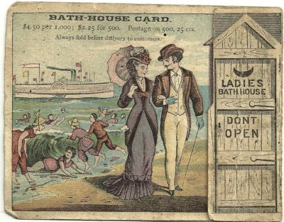 VICTORIAN BATH-HOUSE CARD, FOLD-OUT! RISQUE, BEAUTIFUL LITHO TRADE CARD ...