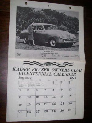 VINTAGE KAISER FRAZER OWNERS CLUB CALENDAR 1976 -- Antique Price Guide ...