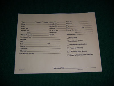 Car Dealer Form *Record Envelope* Document Folder Color White Packages ...