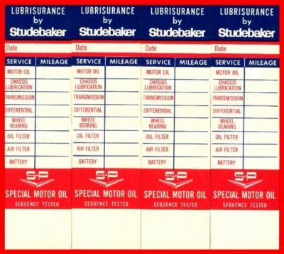 Studebaker lubrication (oil change) stickers ORIGINAL! Hawk, Lark ...