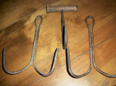 3 hand forged vintage hay and meat hooks early pieces -- Antique Price ...