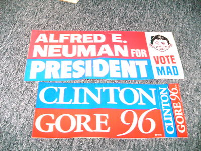 Alfred E. Neuman for President & Clinton/Gore 96 bumper stickers ...