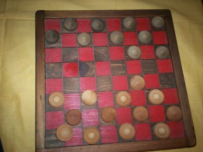 Primitive Wooden Checker Board Game -- Antique Price Guide Details Page