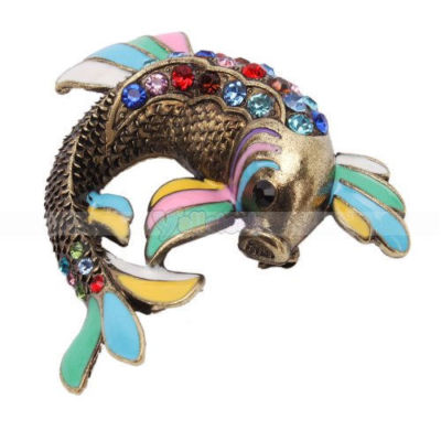 Exquisite Charming Colorful Koi Fish Rhinestone Antique Silver-plated ...