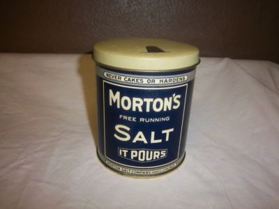 VINTAGE 1985 MORTON'S SALT TIN, LOOKS LIKE THE SALT BOX BUT ITS A TIN ...