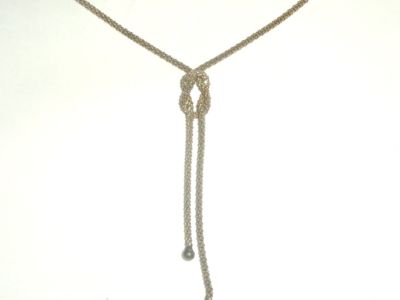 RARE WOMEN VINTAGE ANTIQUE STERLING SILVER TIE KNOT ROPE 18" CHAIN ...