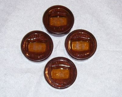 4 Antique "Crystal Glider" Amber Glass Furniture wheel caster Coasters ...