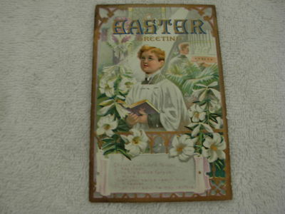 1909 EMBOSSED VINTAGE EASTER POSTCARD BOY SINGING-EASTER LILY SERIES ...