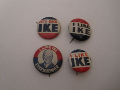 LOT OF 4 EISENHOWER-ORIGINAL I LIKE IKE-CAMPAIGN PINBACK BUTTONS ...