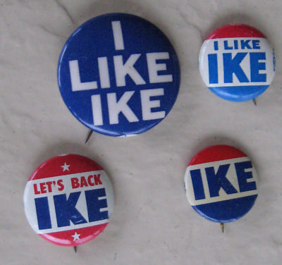 [4 diff] 1952 vintage EISENHOWER IKE pins Let's Back IKE; I like IKE ...