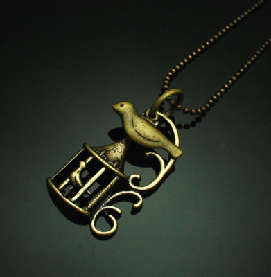 Missing YOU Antique Nightingale Sing Bird in Cage Copper Pendant ...