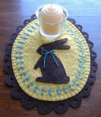 Primitive Wool Felt Penny Rug~Easter Egg~Bunny~Rabbit~Votive Candle Mat ...